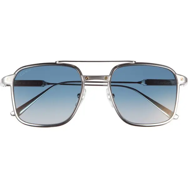 CARTIER 54mm Rectangular Gradient Sunglasses - Silver