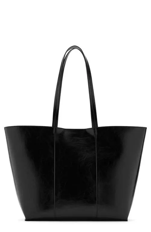 Mango Leather Shopper - Black