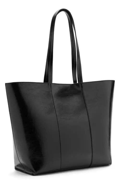 Mango Leather Shopper - Black