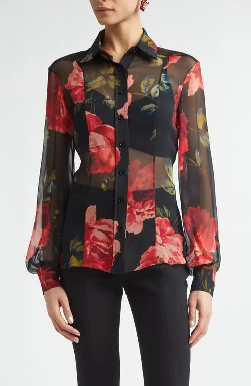 Carolina Herrera Isabella Sheer Silk Chiffon Button-up Shirt