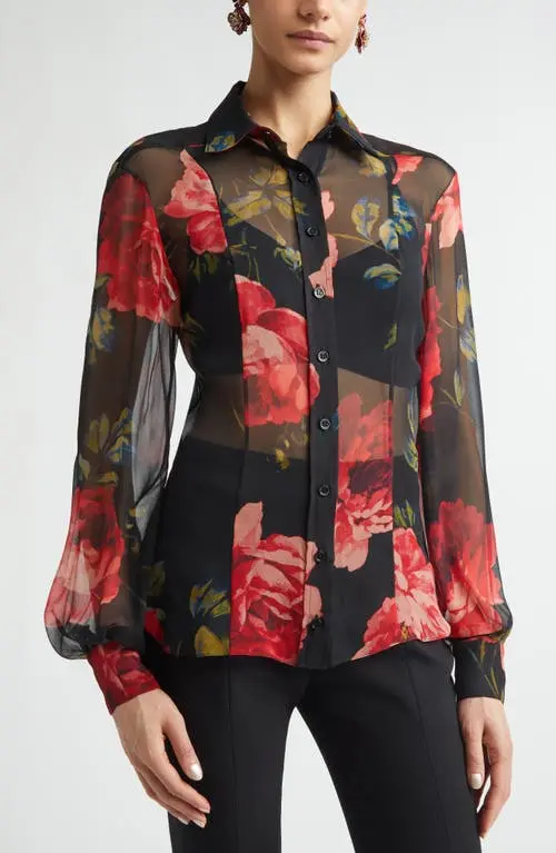 Carolina Herrera Isabella Sheer Silk Chiffon Button-up Shirt