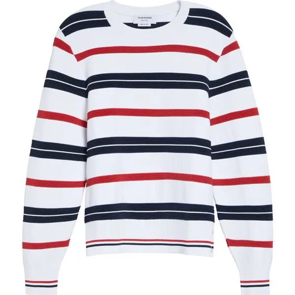 Thom Browne Variegated Rep Stripe Ottoman Stitch Sweatshirt - White