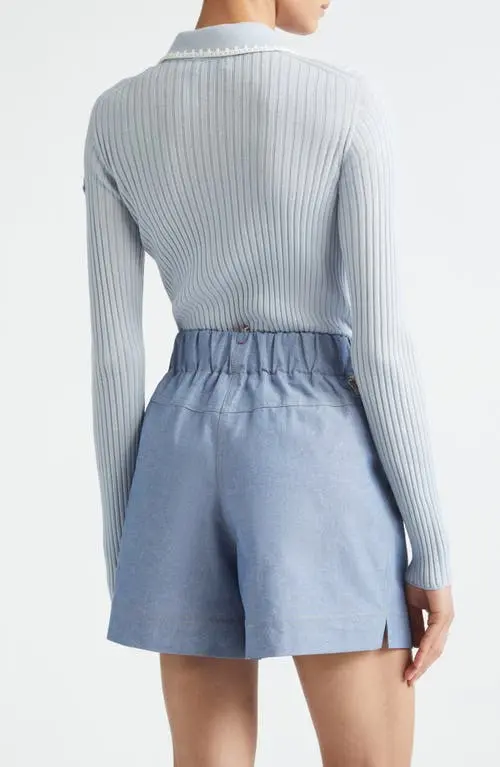 Moncler Long Sleeve Virgin Wool Polo - Light Blue