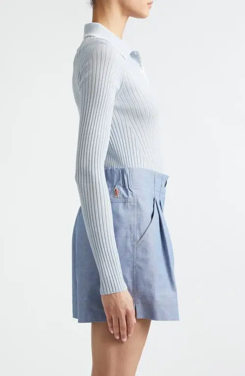 Moncler Long Sleeve Virgin Wool Polo - Light Blue