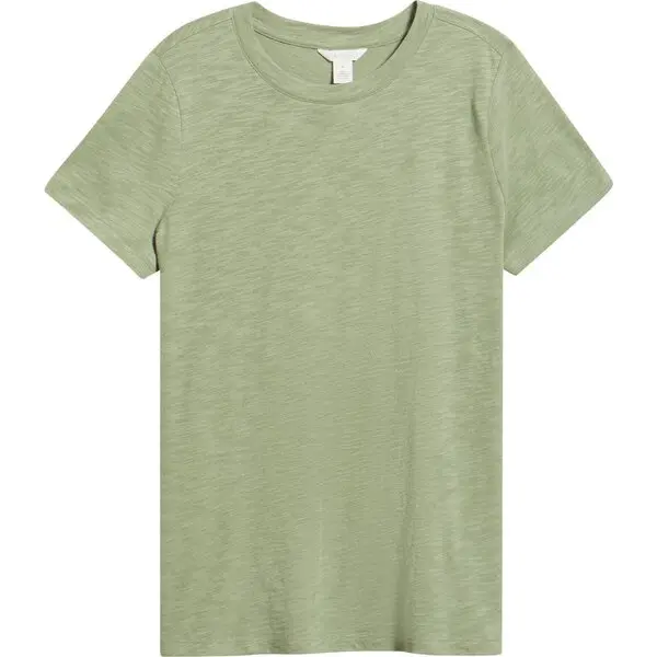 Caslon Cotton Blend Crewneck T-shirt - Olive Acorn