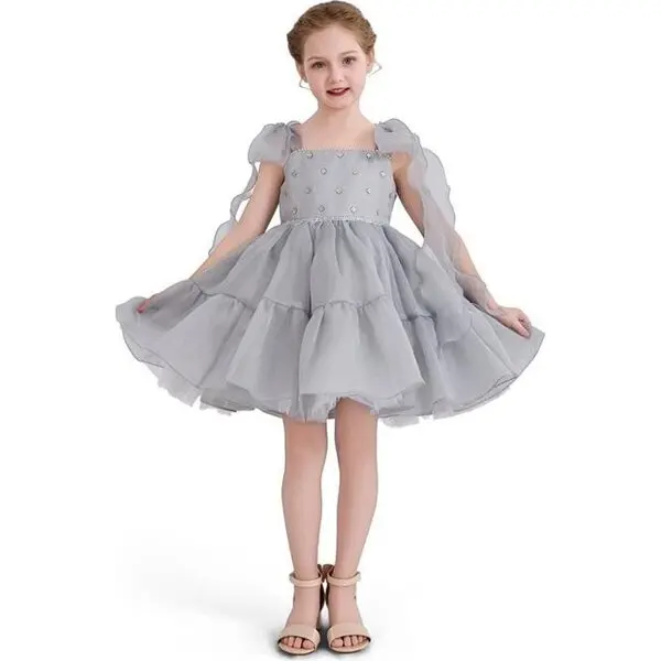 TULLEEN Sparkle Tiered Dress - Grey