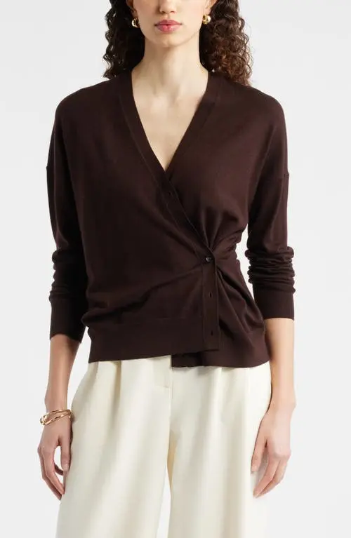 Nordstrom Lightweight Wool Blend Cardigan - Brown Coffee