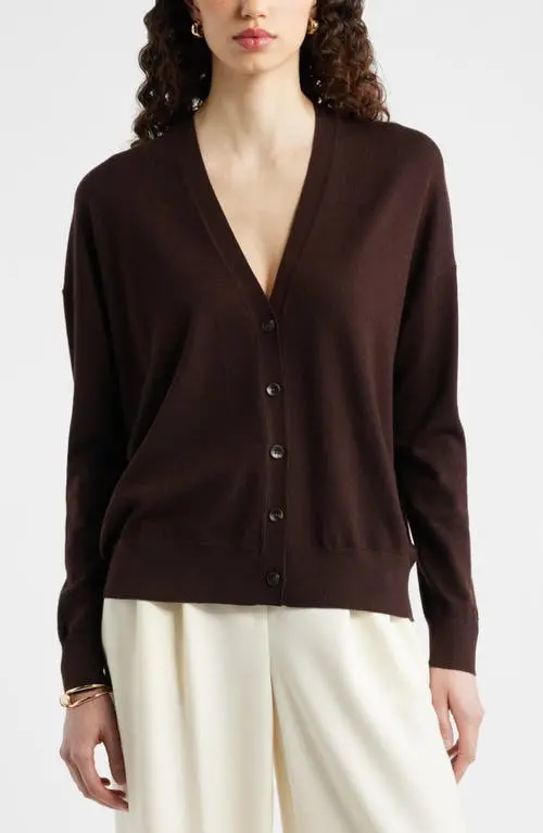 Nordstrom Lightweight Wool-blend Cardigan - Brown Coffee