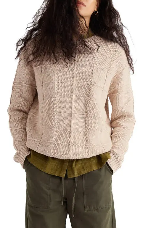 SEASALT CORNWALL Hedge Rock Check Stitch Organic Cotton Blend Sweater - Knit Melange Aran