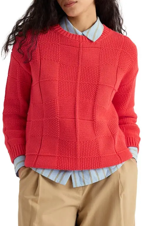 SEASALT CORNWALL Hedge Rock Check Stitch Organic Cotton Blend Sweater - Cayenne