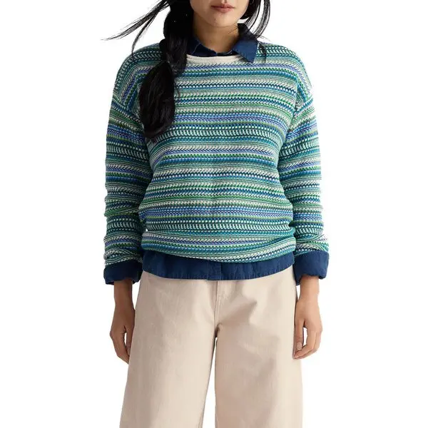 SEASALT CORNWALL Betony Stripe Organic Cotton Sweater - Knit Bright Green Multi