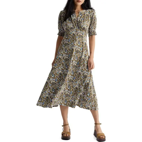 SEASALT CORNWALL Fenil Floral Midi Dress - Woodland Floral Seagrass