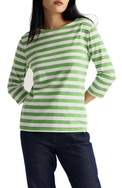 SEASALT CORNWALL Sailor Stripe Organic Cotton Top - Scallion Clover Leaf