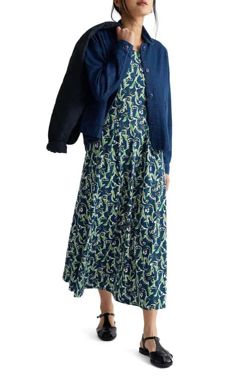 SEASALT CORNWALL Veronica Print Stretch Organic Cotton Jersey Midi Dress - Painty Bluebell Dark Voyage