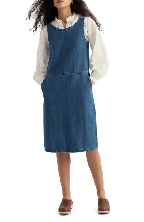SEASALT CORNWALL Salt Weave Denim Pinafore Dress - Mid Wash