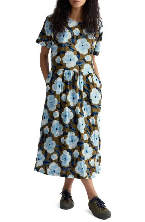 SEASALT CORNWALL Brouse Floral Print Organic Cotton Midi Dress - Spring Pansy Seagrass
