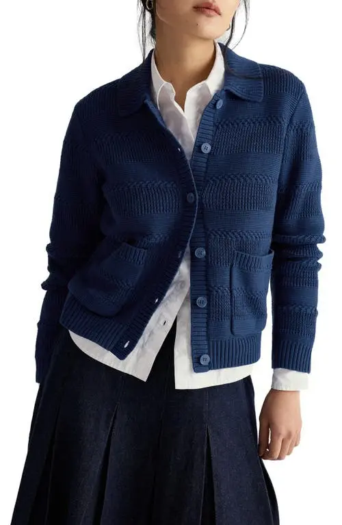 SEASALT CORNWALL Nut Lane Collared Organic Cotton Cardigan - Knit Melange Dark Voyage