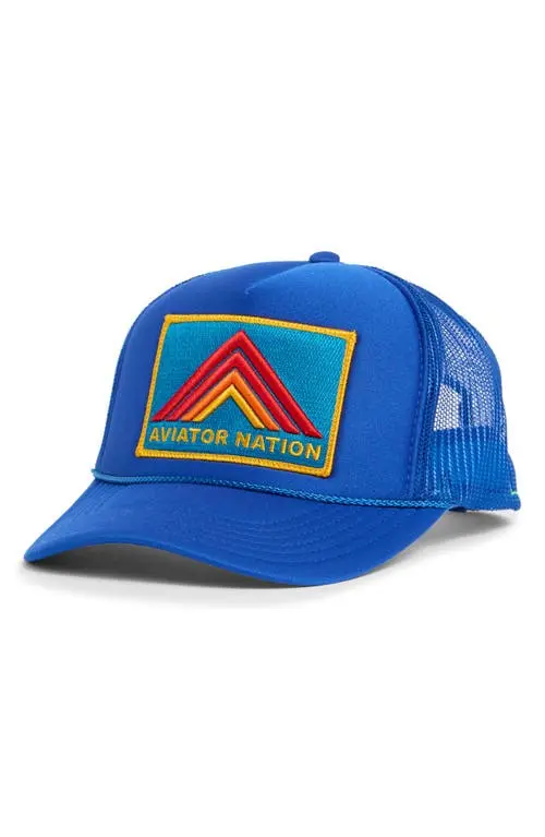 Aviator Nation Mountain Stripe Logo Embroidered Trucker Hat - Royal Blue