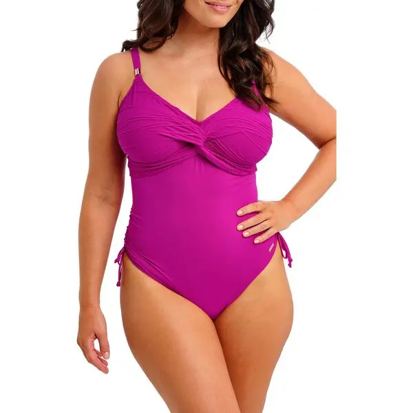 Fantasie Twist Front Underwire Jacquard One-piece Swimsuit - Bright Fuchsia