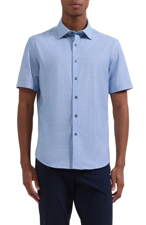 Bugatchi Miles Ooohcotton® Neat Dot Print Short Sleeve Button-up Shirt - Air Blue