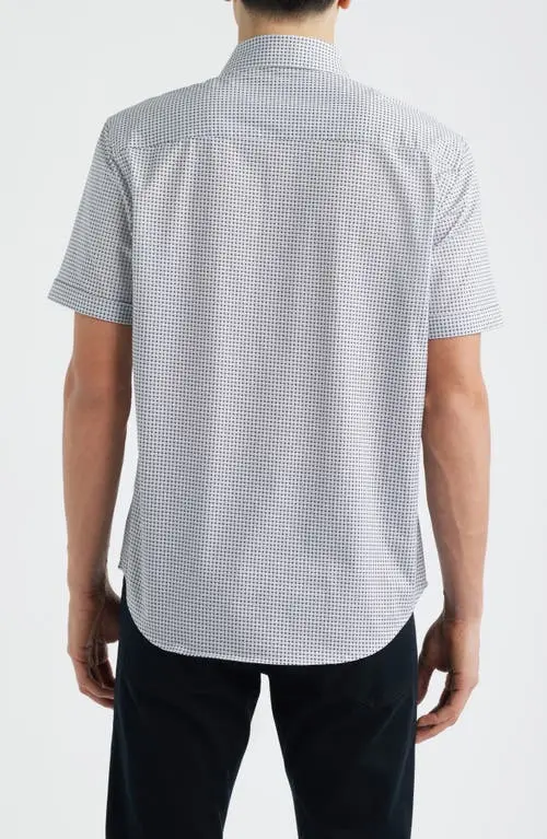 Bugatchi Miles Ooohcotton® Neat Dot Print Short Sleeve Button-up Shirt - Platinum