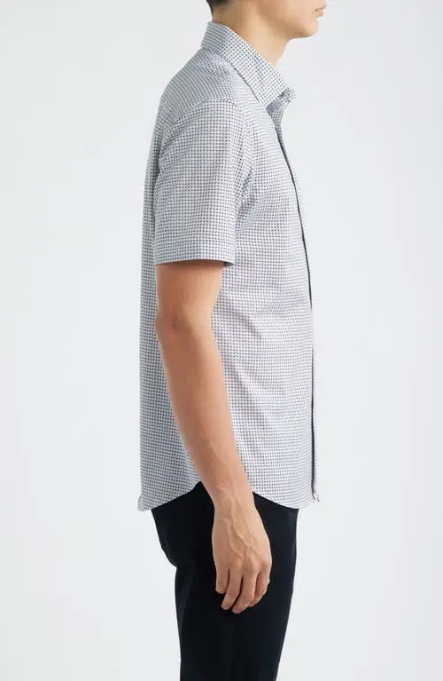 Bugatchi Miles Ooohcotton® Neat Dot Print Short Sleeve Button-up Shirt - Platinum