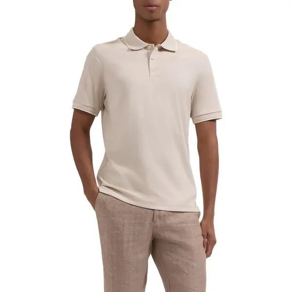Bugatchi Tipped Pima Cotton Piqué Polo - Almond