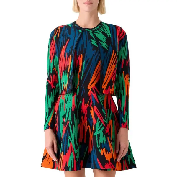 Akris Oversize Scribble Jacquard Cardigan - Black-multi