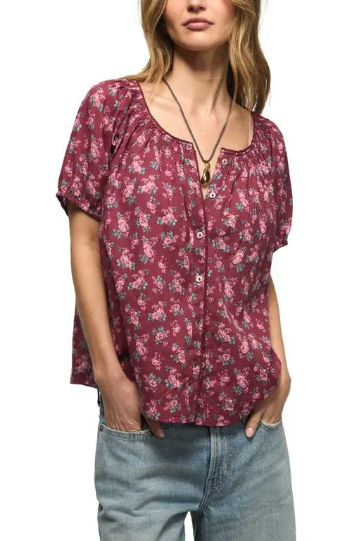 Lucky Brand Flowy Raglan Sleeve Top - Berry Floral