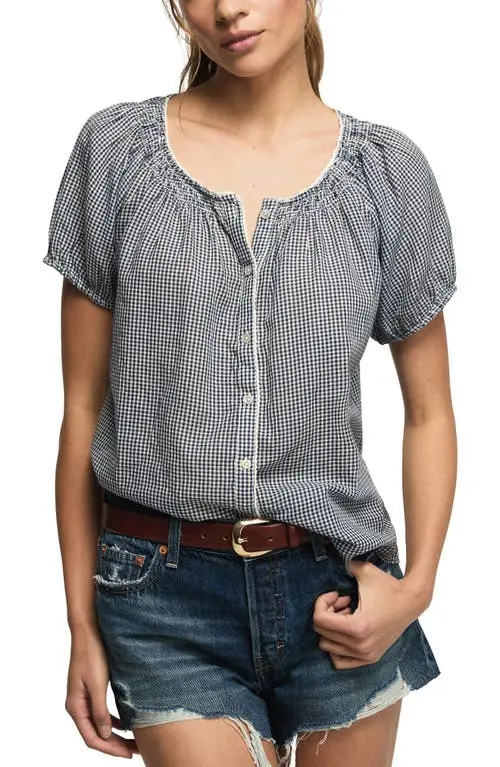 Lucky Brand Flowy Raglan Sleeve Top - Navy Gingham