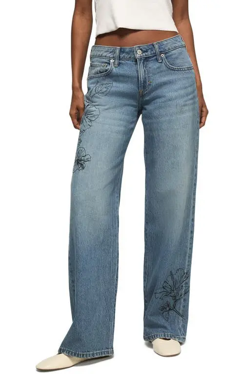 Lucky Brand Floral Embroidered Baggy Wide Leg Jeans - Island Time Wash