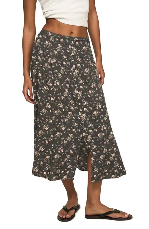 Lucky Brand Simone Floral Midi Skirt - Black Floral