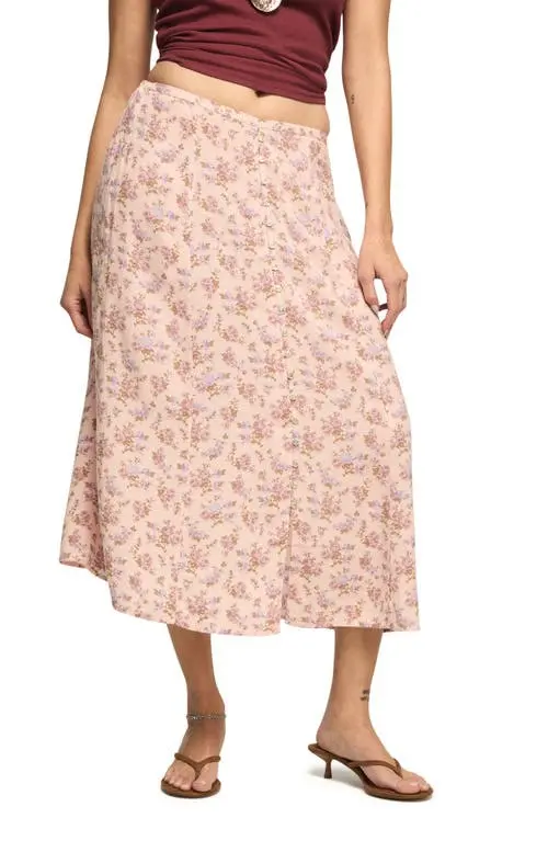 Lucky Brand Simone Floral Midi Skirt - Pink Floral