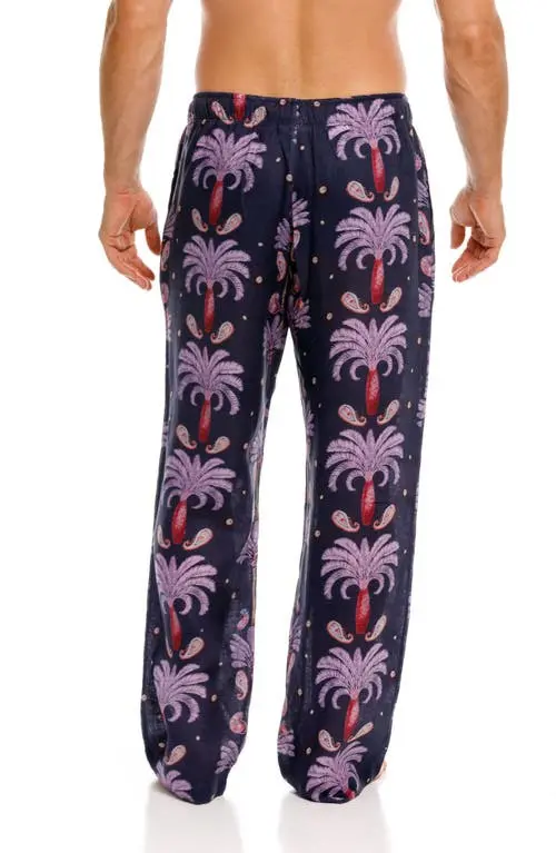 THE LAZY POET Drew Riviera Palms Print Linen Pajama Pants - Blue