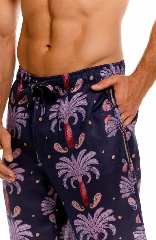 THE LAZY POET Drew Riviera Palms Print Linen Pajama Pants - Blue