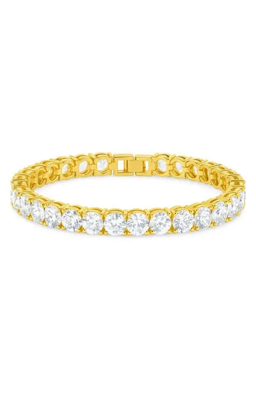 Sterling Forever Round Cut Cubic Zirconia Tennis Bracelet - Gold