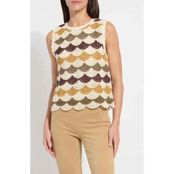 Lyssé Faye Scallop Edge Cotton Blend Shell Top - Multi Earth Tone