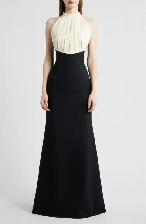 Chiara Boni La Petite Robe Warda Pleated Trumpet Gown - Black/cream