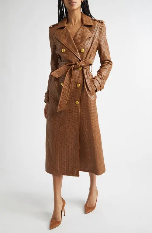 L'Agence Baylee Perforated Leather Trench Coat - Soft Cognac