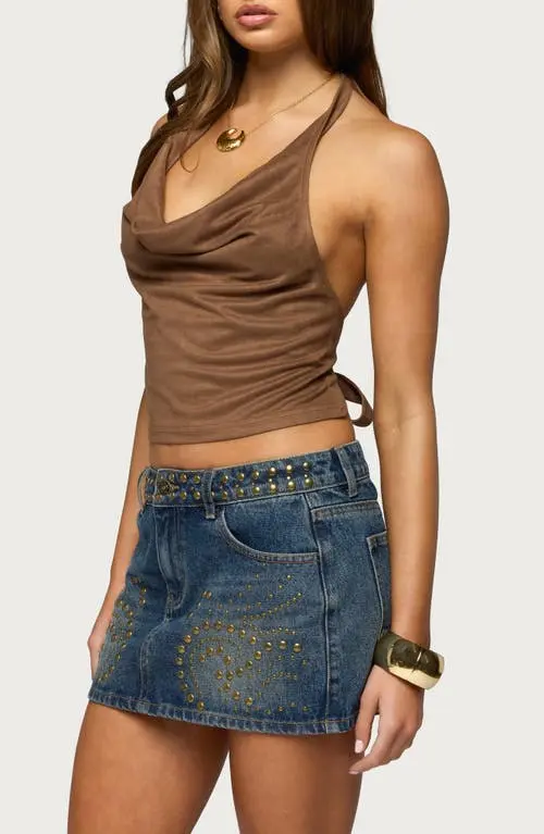 EDIKTED Faux Suede Halter Crop Top