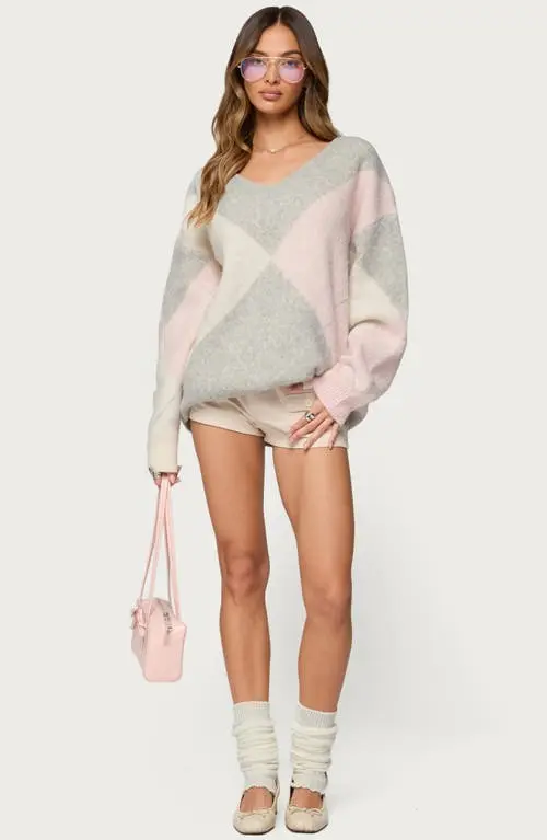 EDIKTED Elda Argyle Oversize Sweater