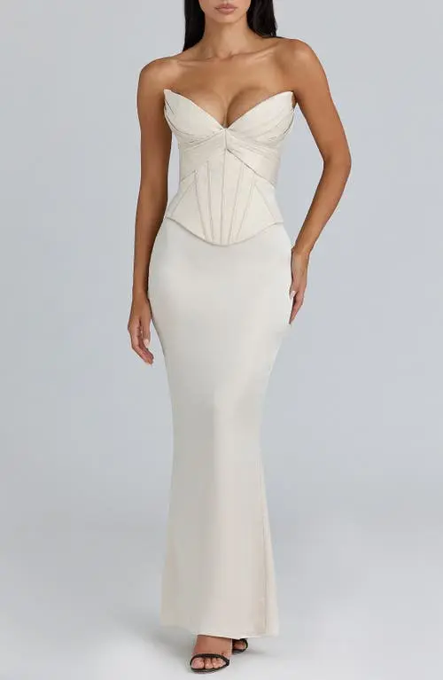 House Of Cb Eve Satin Strapless Corset Gown - Cream