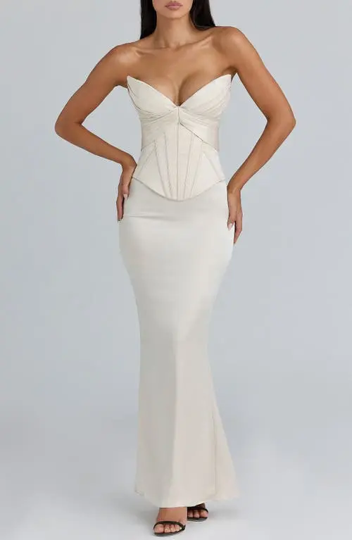 house of cb formal dresses Strapless Corset Gown - Cream flyingsolo