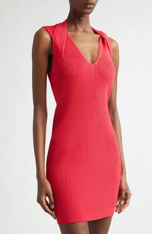Balmain Twist V-neck Ribbed Minidress