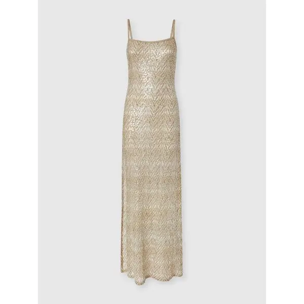 Missoni Long Cover-up In Lamé Viscose With Lace Motif And Sequins - Gold& White