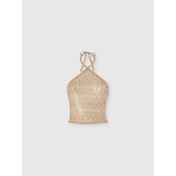 Missoni Top In Lamé Viscose With Lace Motif, Sequins - Gold& White
