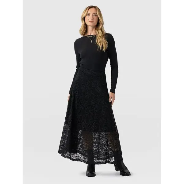SAINT + SOFIA Lana A-line Skirt - Black Lace