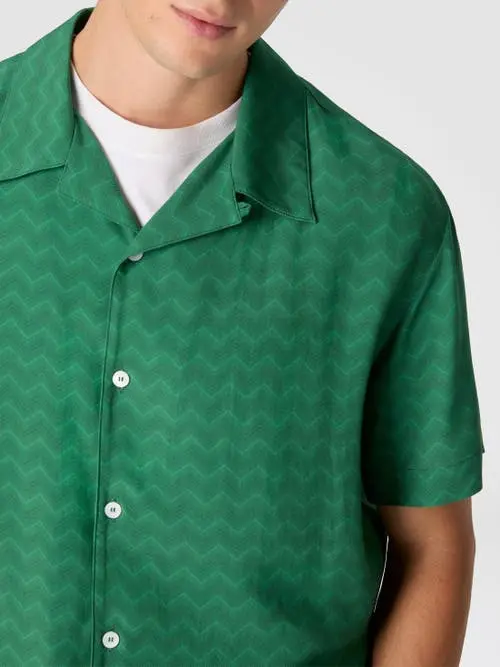 UM Bowling Shirt In Viscose With Tone-on-tone Zigzag Print