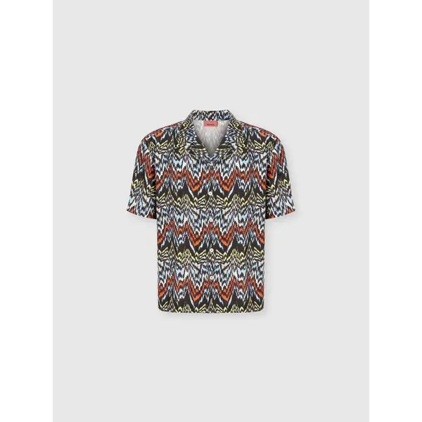 UM Bowling Shirt In Viscose With Abstract Zigzag Print - Black & Multicoloured