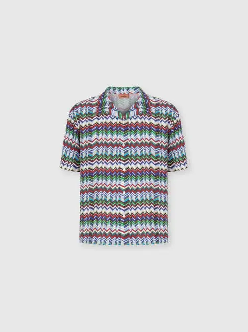 UM Bowling Shirt In Viscose With Irregular Zigzag Print - Blue Multi